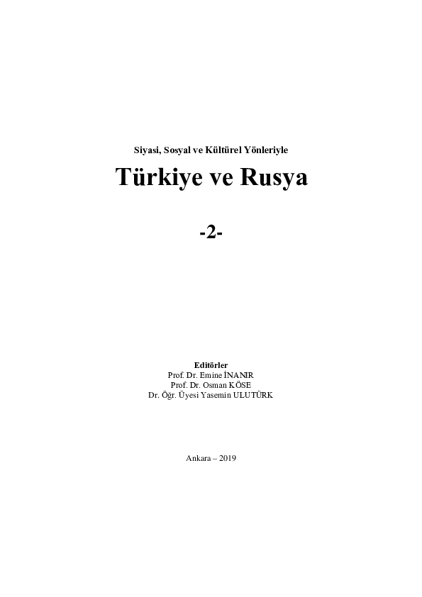(PDF) Siyasi, Sosyal ve Kültürel Yönleriyle TÜRKİYE ve RUSYA 2