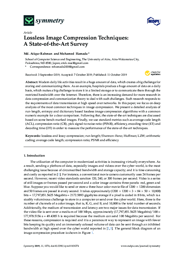 (PDF) Lossless Image Compression Techniques: A State-of-the-Art Survey