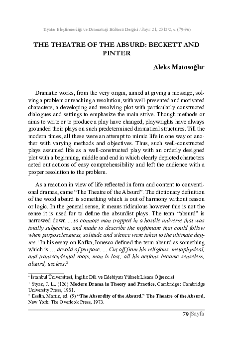 (PDF) The Theatre of the Absurd Beckett and Pinter