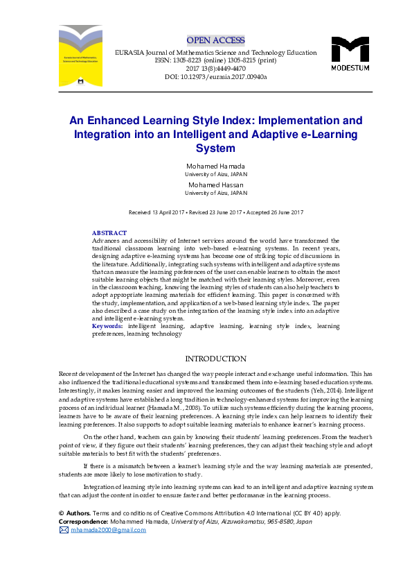 (PDF) An Enhanced Learning Style Index: Implementation and Integration into an Intelligent and ...