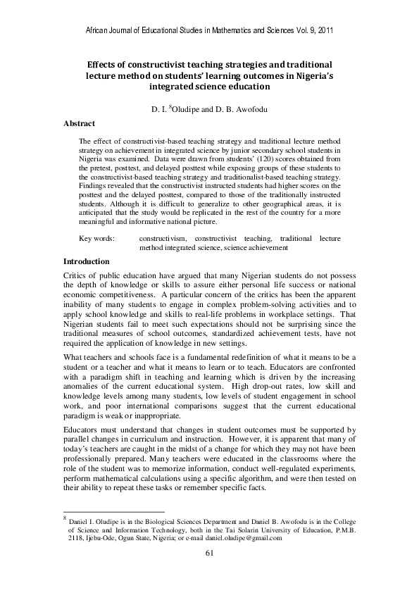 (PDF) Effects of constructivist teaching strategies and traditional ...