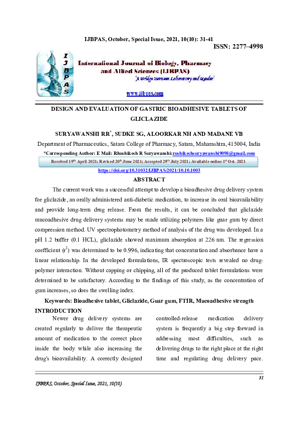 (PDF) Design and Evaluation of Gastric Bioadhesive Tablets of Gliclazide