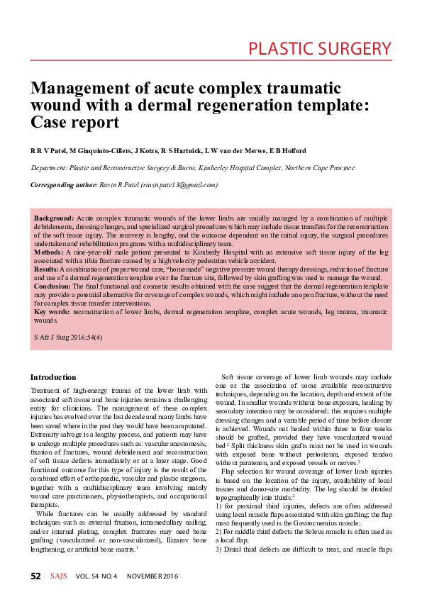 (PDF) Management of acute complex traumatic wound with a dermal ...