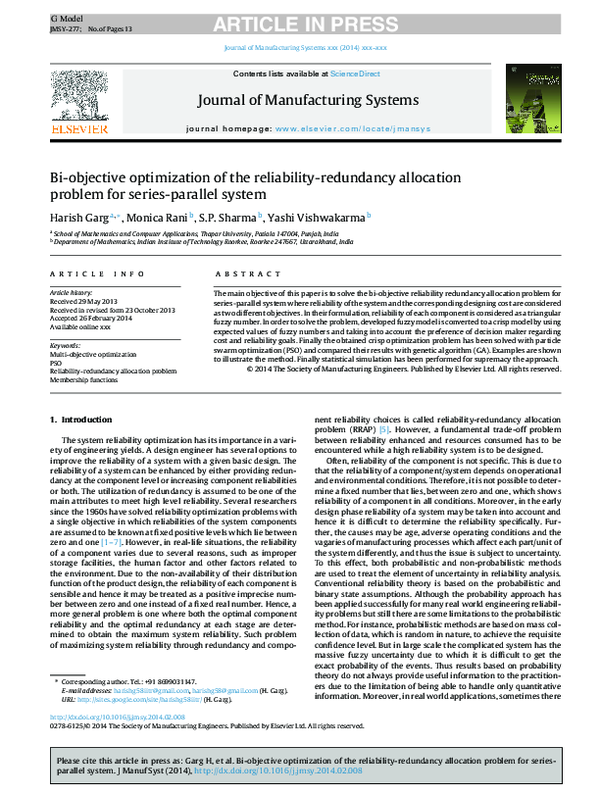 (PDF) Bi-objective optimization of the reliability-redundancy ...