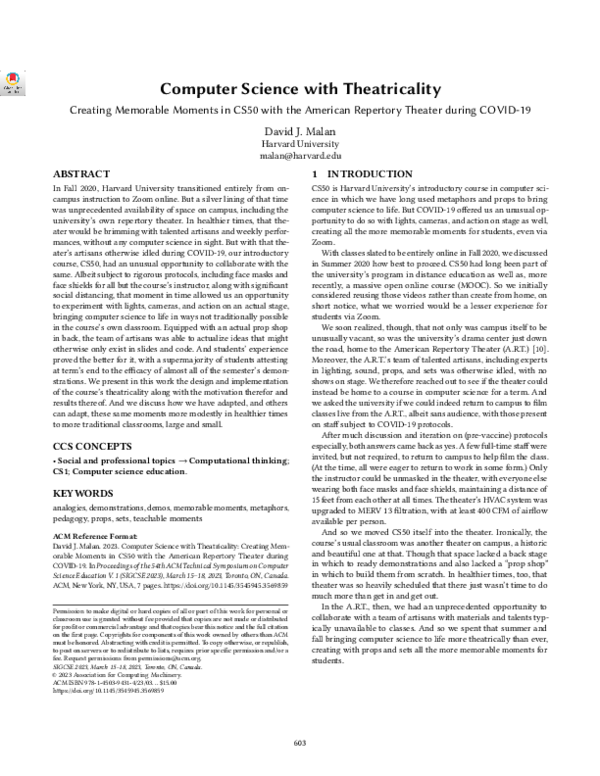 (PDF) Computer Science with Theatricality: Creating Memorable Moments ...