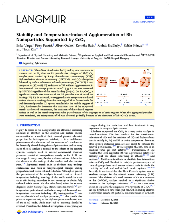 (PDF) Stability and temperature-induced agglomeration of Rh nanoparticles supported by CeO2 ...