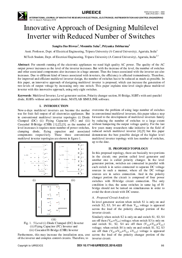 (PDF) Innovative Approach of Designing Multilevel Inverter with Reduced Number of Switches