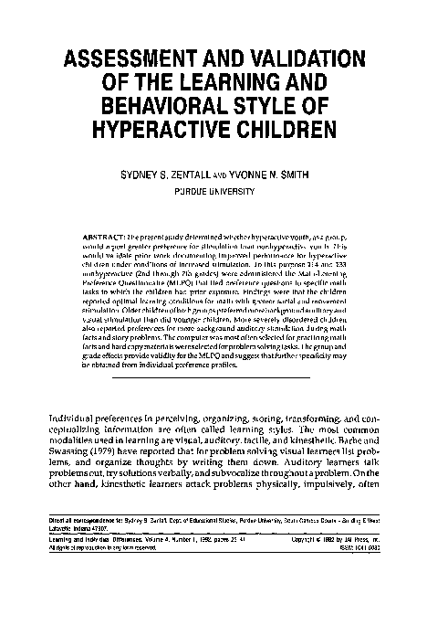 (PDF) Assessment and validation of the learning and behavioral style of ...