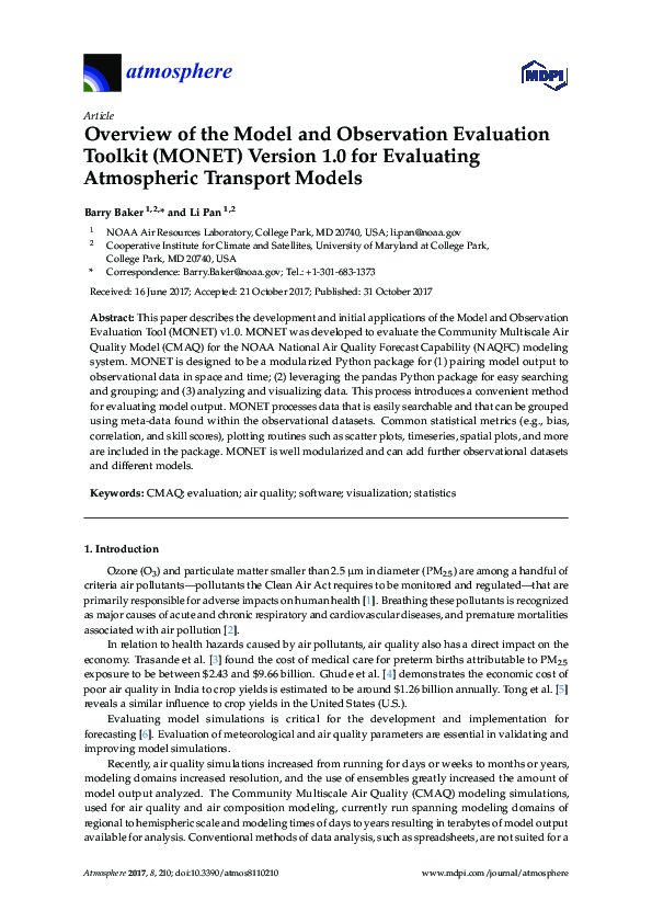 (PDF) Overview of the Model and Observation Evaluation Toolkit (MONET ...