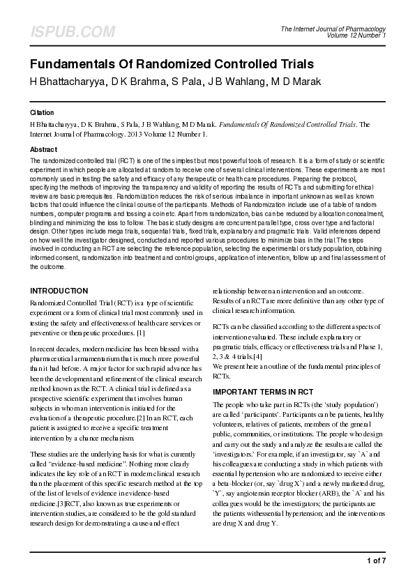 (PDF) Fundamentals Of Randomized Controlled Trials