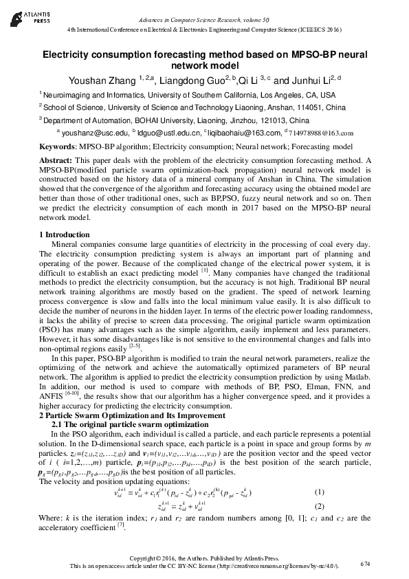 (PDF) Electricity consumption forecasting method based on MPSO-BP neural network model