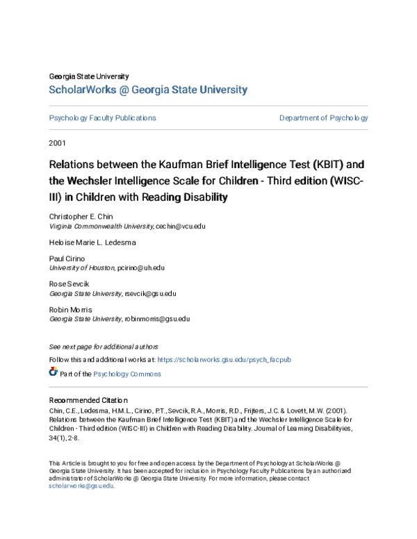(PDF) Relations between the Kaufman Brief Intelligence Test (KBIT) and ...