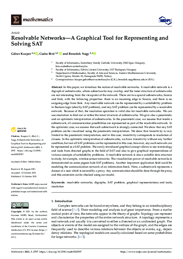 (PDF) Resolvable Networks—A Graphical Tool for Representing and Solving SAT