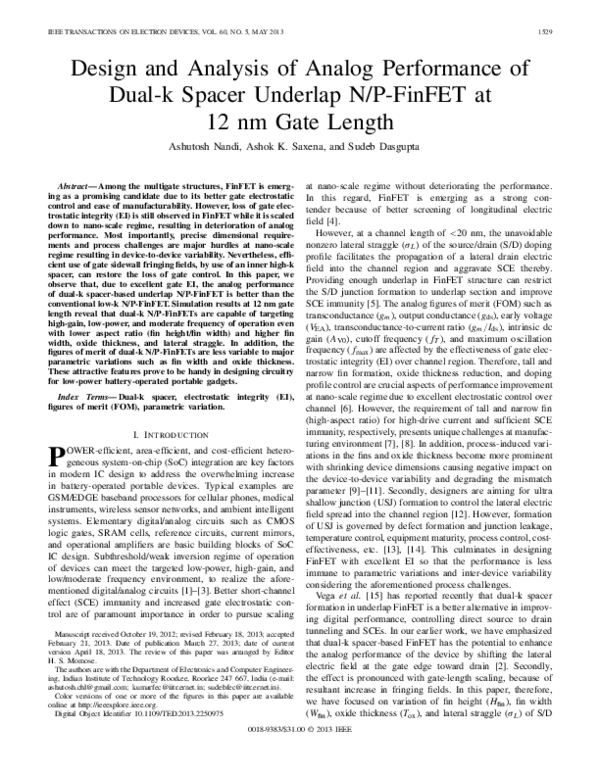 Pdf Design And Analysis Of Analog Performance Of Dual K Spacer