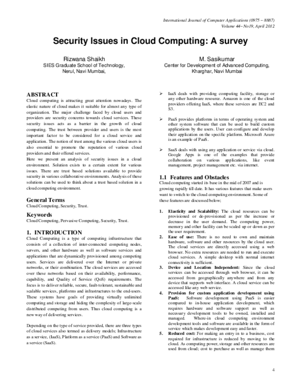 (PDF) Security Issues in Cloud Computing: A survey