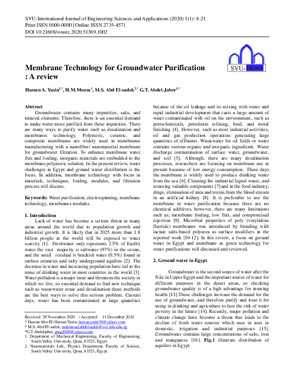 (PDF) Advances in Membrane Technology for Groundwater
