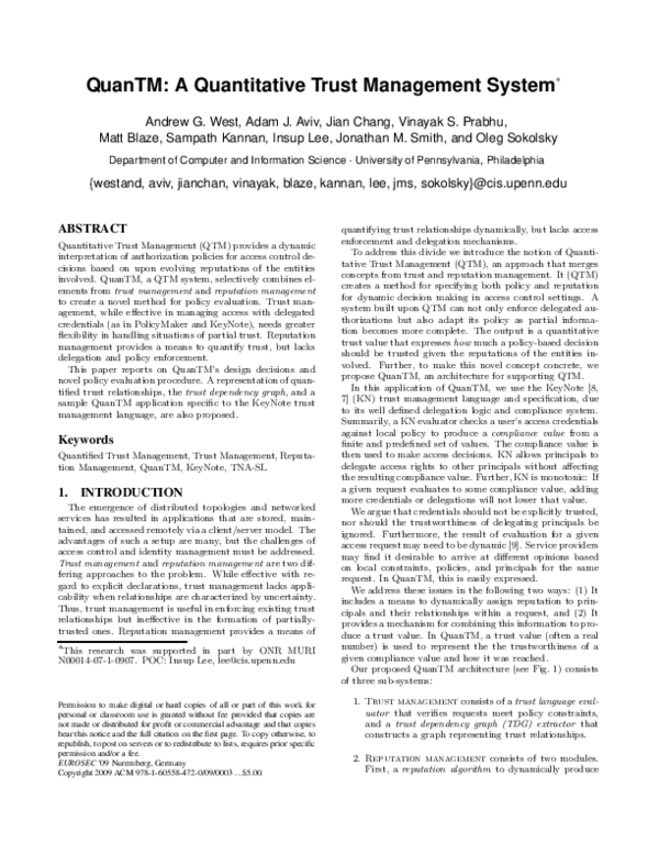 (PDF) QuanTM: A Quantitative Trust Management system