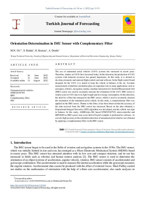 Pdf Orientation Determination In Imu Sensor With Complementary Filter
