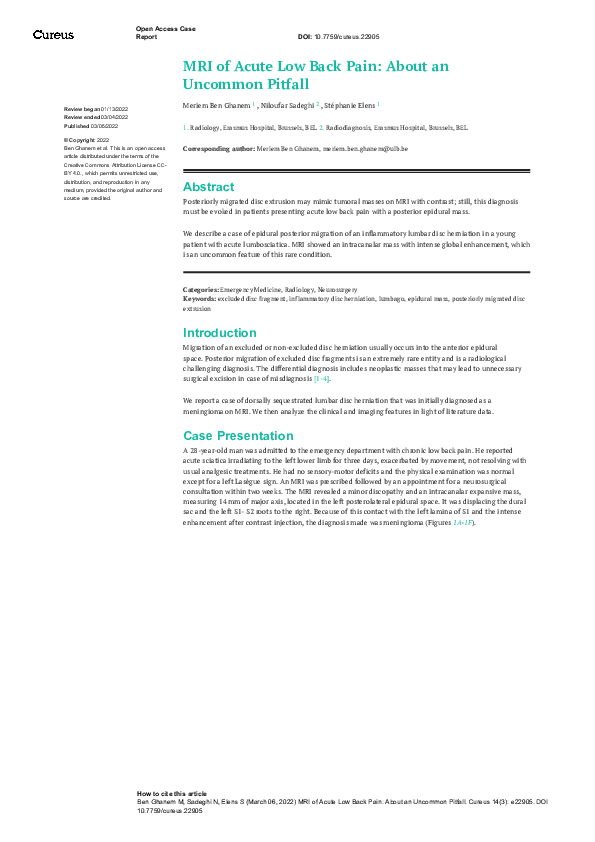 (PDF) MRI of Acute Low Back Pain: About an Uncommon Pitfall