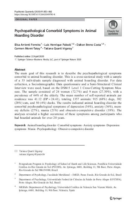 (PDF) Psychopathological Comorbid Symptoms in Animal Hoarding Disorder