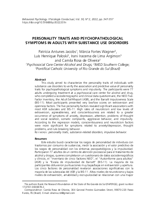 (PDF) Personality traits and psychopathological symptoms in adults with ...