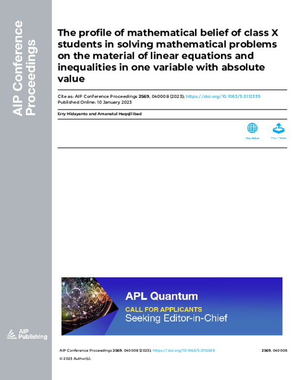 (PDF) The profile of mathematical belief of class X students in solving ...