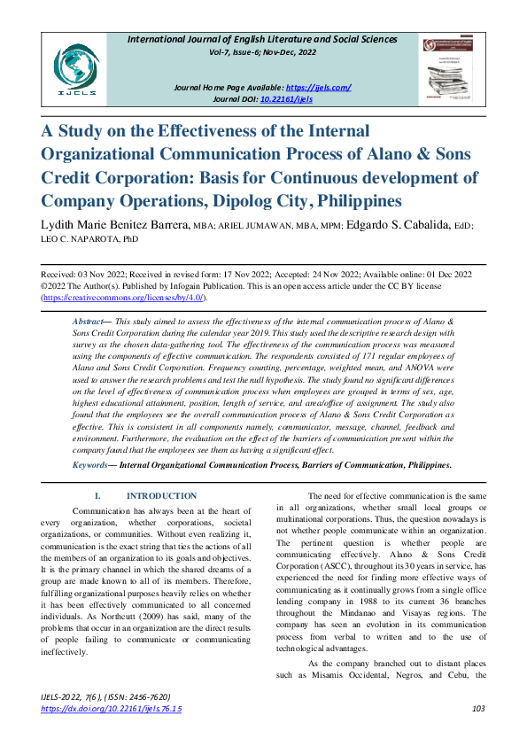 (PDF) A Study on the Effectiveness of the Internal Organizational ...