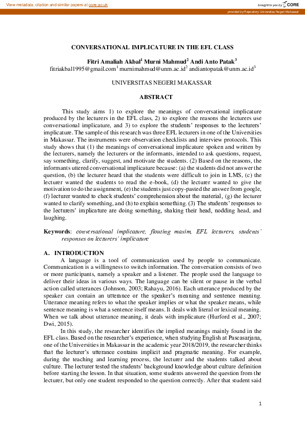 (PDF) Conversational Implicature in the Efl Class