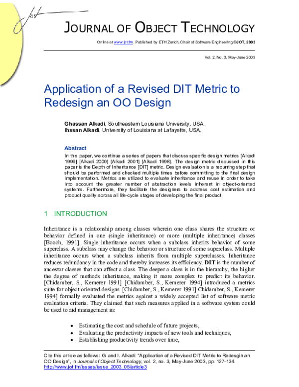 (PDF) Application of a Revised DIT Metric to Redesign an OO Design