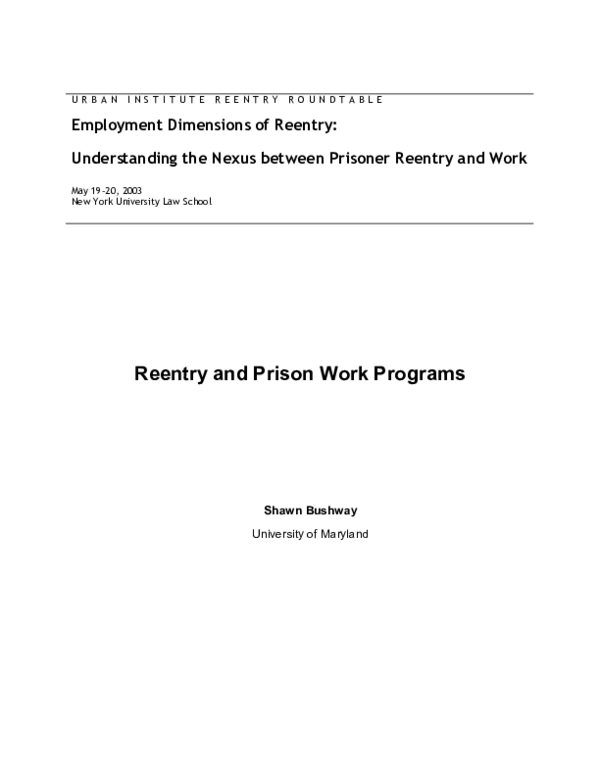 (PDF) Reentry and Prison Work Programs