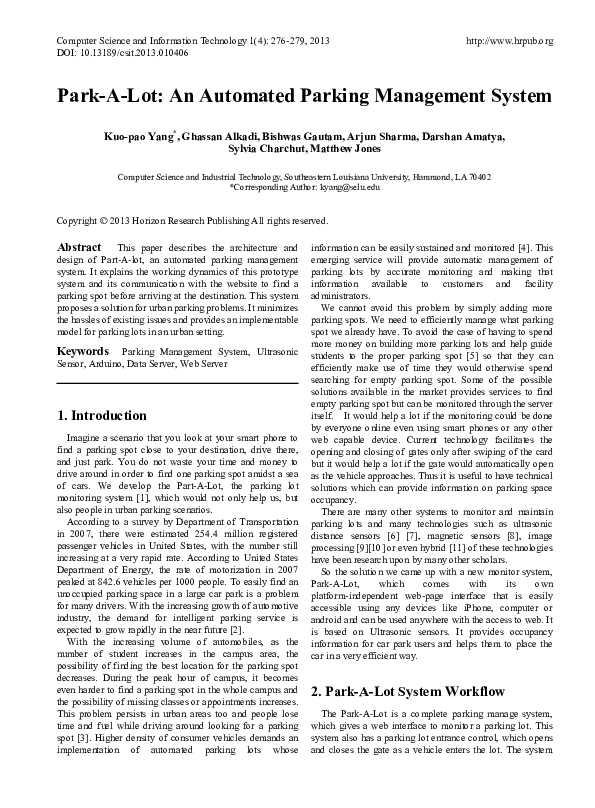 (PDF) Park-A-Lot: An Automated Parking Management System