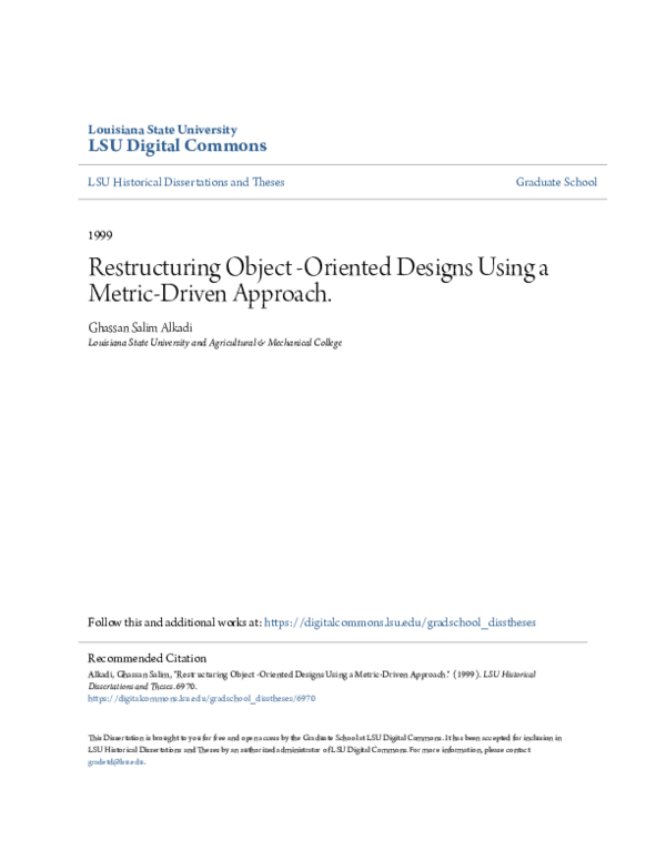 Pdf Restructuring Object Oriented Designs Using A Metric Driven Approach