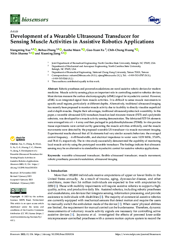 Pdf Development Of A Wearable Ultrasound Transducer For Sensing Muscle Activities In Assistive