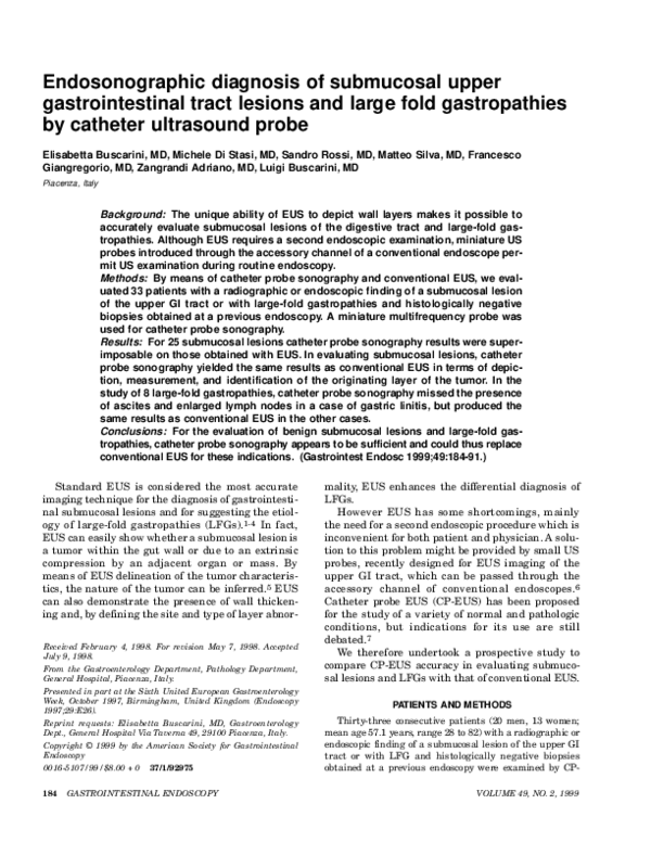 (PDF) Endosonographic diagnosis of submucosal upper gastrointestinal ...