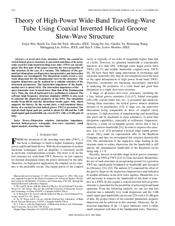 (PDF) Theory of high-power wide-band traveling-wave tube using coaxial inverted helical groove ...
