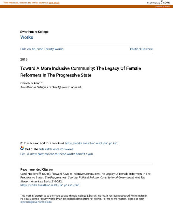 (PDF) Toward A More Inclusive Community: The Legacy Of Female Reformers ...