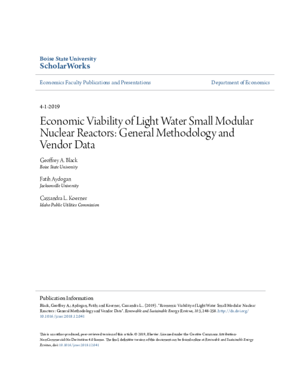 (PDF) Economic viability of light water small modular nuclear reactors ...