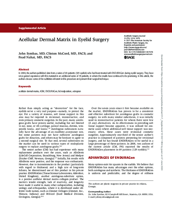 (PDF) Acellular Dermal Matrix in Eyelid Surgery