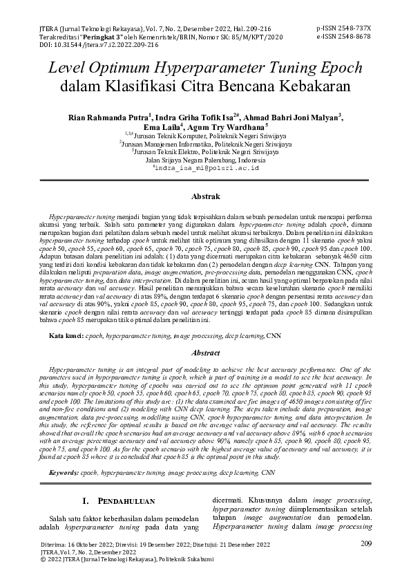 (PDF) Level Optimum Hyperparameter Tuning Epoch dalam Klasifikasi Citra Bencana Kebakaran