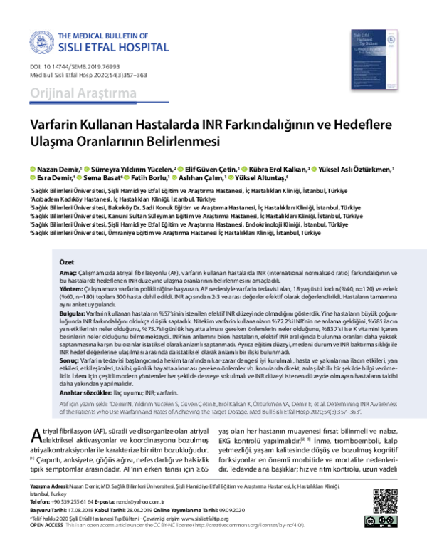 (PDF) Determining INR Awareness of the Patients That Use Warfarin And ...