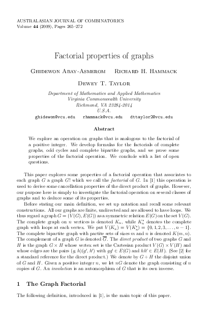 (PDF) Factorial properties of graphs