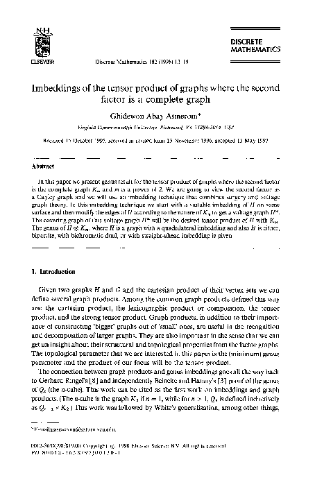 (PDF) Imbeddings of the tensor product of graphs where the second factor is a complete graph