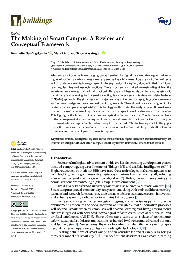 (PDF) The Making of Smart Campus: A Review and Conceptual Framework
