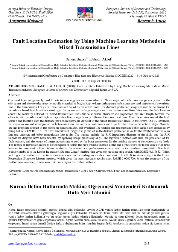 Pdf Fault Location Estimation By Using Machine Learning Methods In