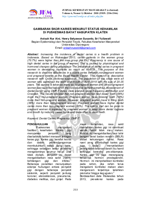 (PDF) Gambaran Skor Karies Menurut Status Kehamilan DI Puskesmas Bayat ...