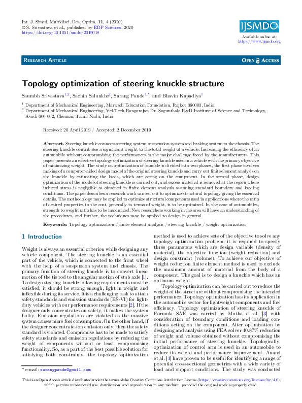 (PDF) Topology optimization of steering knuckle structure