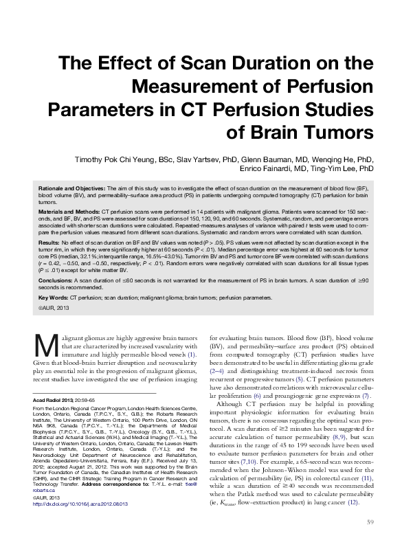 Pdf The Effect Of Scan Duration On The Measurement Of Perfusion Parameters In Ct Perfusion