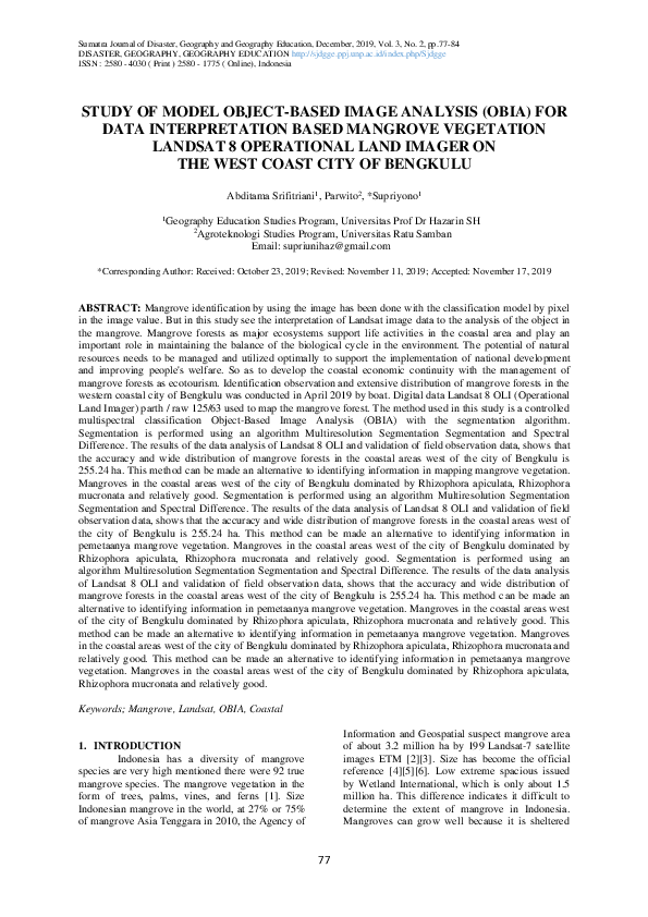 (PDF) Study of Model Object-Based Image Analysis (OBIA) for Data Interpretation Based Mangrove ...