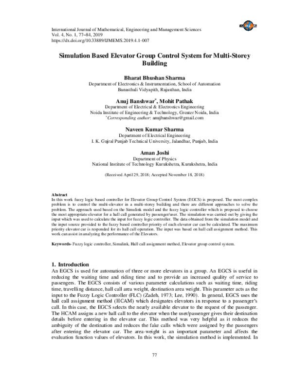 (PDF) Simulation Based Elevator Group Control System for Multi-Storey ...