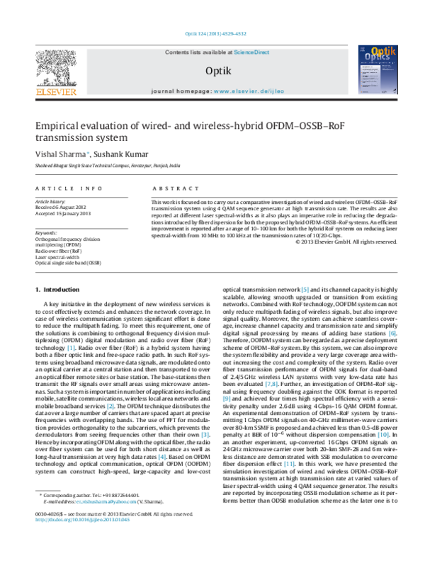 (PDF) Empirical evaluation of wired- and wireless-hybrid OFDM–OSSB–RoF transmission system ...